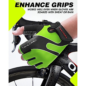 Tanluhu Cycling Gloves Mountain Bike Gloves Half Finger Road Racing Riding Gloves Breathable Shock-Absorbing Biking Gloves for Men and Women (Green, L)