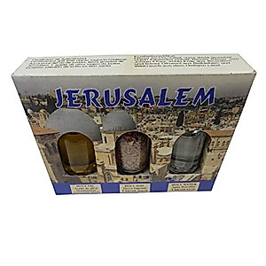 Bethlehem Gifts TM 3 in 1 Holy Land Collection Holy Jordan River Water, Jerusalem Soil, Bethlehem Olive Oil