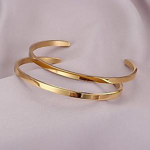 MILACOLATO 2 Pcs Gold Thin Cuff Bracelet for Him and Her 18K Gold Plated Twisted Couple Bracelets Simple Delicate Adjustable Cuff Bangle Bracelet for Women Men Couple Valentine's Day Mothers Day Gifts