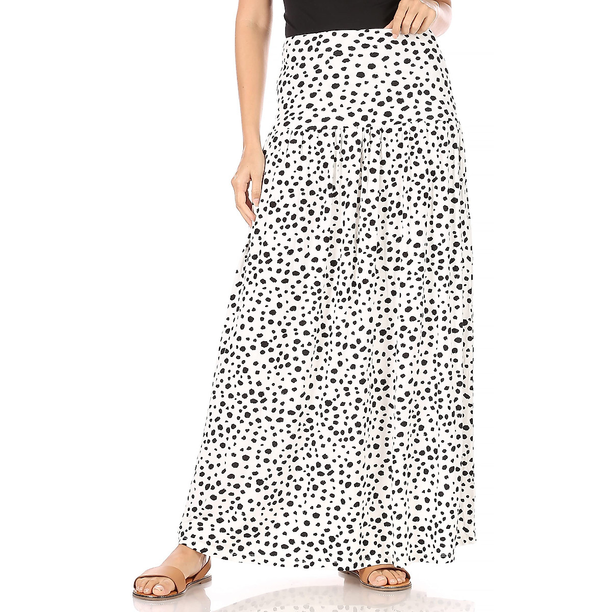 Black Polka Dot Skirts for Women Ankle Length Skirt Casual Long Skirt High Waisted Maxi Skirt Reg and Plus Size Skirt Long Skirt (Size Medium, Black Polka Dot)