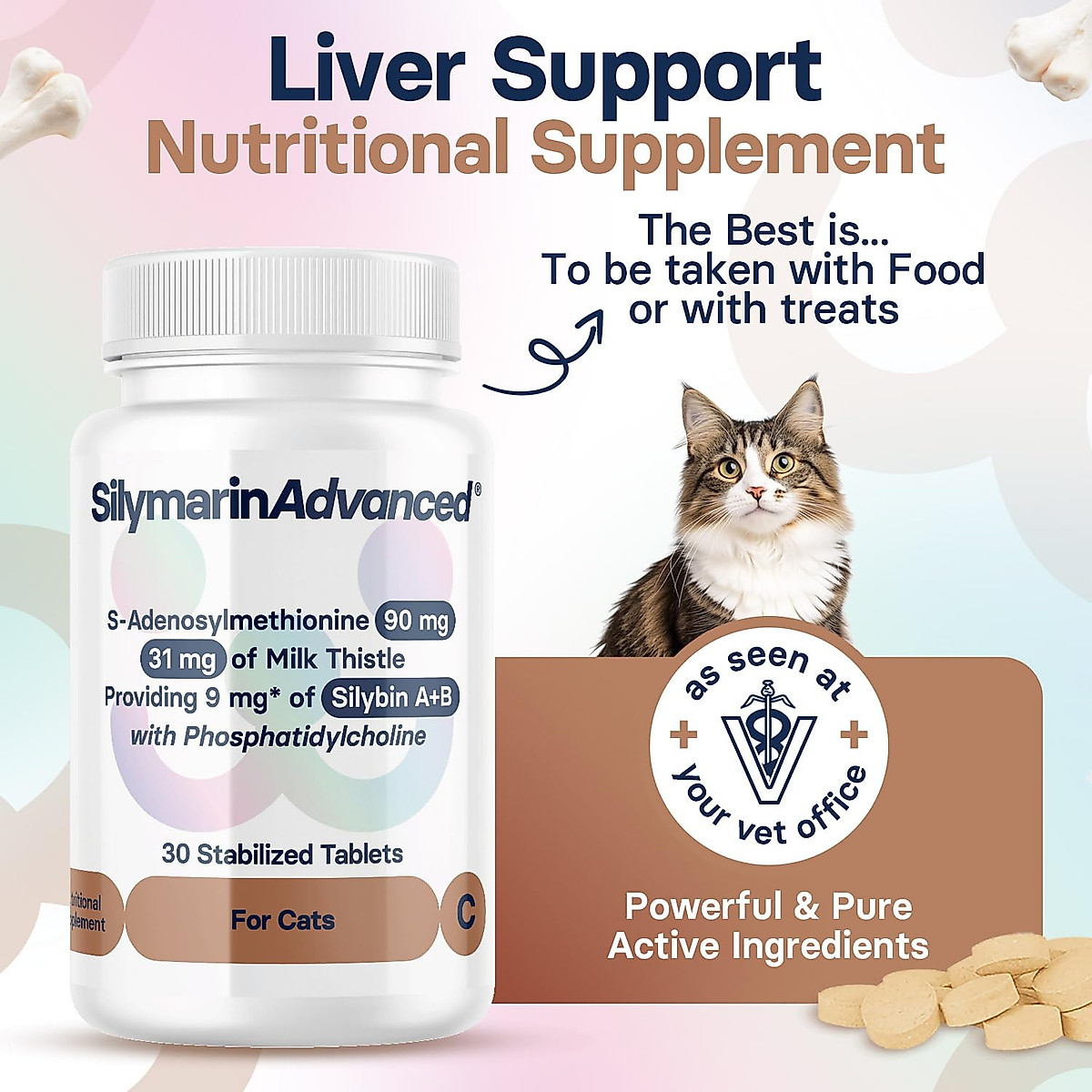 SilymarinAdvanced Liver Health Supplement for Cats - Milk Thistle for Cats Liver Support with S-Adenosylmethionine (Same) & Silybin - Liver Detox for Cats - 30 Tablets