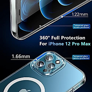 YEMODO iPhone 12 Pro Max Case Magnetic Clear Phone Case for 12 Pro Max 6.7 Inch Compatible with MagSafe, Military Grade 360°Protection, Never Yellow, Slim Thin Cover, Come with Protectors