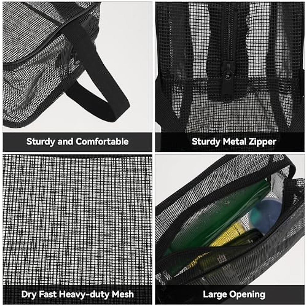 cobee Mesh Shower Bag, Portable Mesh Shower Caddy, Quick Dry Tote Bag with Zipper, Toiletry Organizer Bag for Gym Travel Camping Swimming Beach(Black)