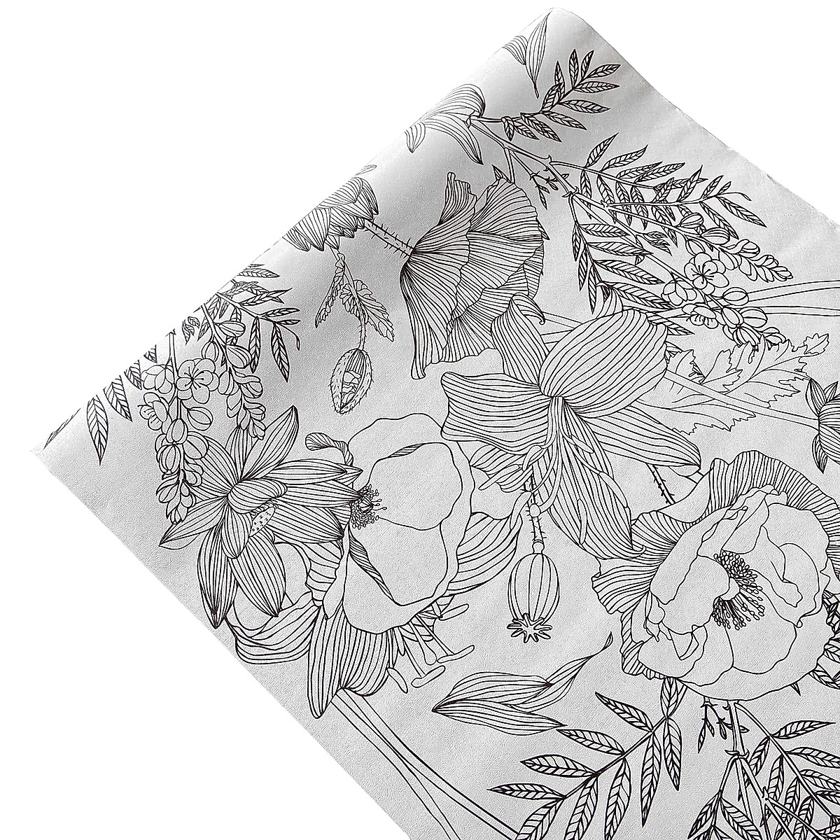 Elegant Lily Lotus Floral Adhesive Shelf Liner Peel & Stick Dresser Drawer Sticker Cabinet Sticker Furniture Contact Paper, 17.7 Inch by 9.8 Feet(Black&White)