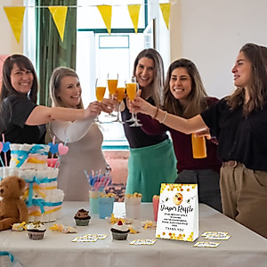 ONDTOM Bee Baby Shower Party Game Diaper Raffle Standing Sign With 50 Cards, Mommy To Bee Themed Card Honeycomb Bumble Bee Baby Shower Decor, Baby Gender Reveal Party Game(5"x7") - diaper-C01