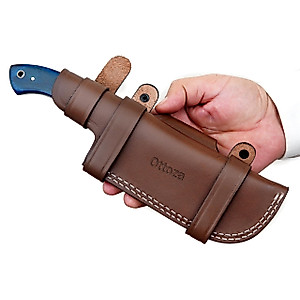 Ottoza Tracker Knife & Bone Handle - Damascus Hunting Knife - Horizontal Carry Knife Sheath 198