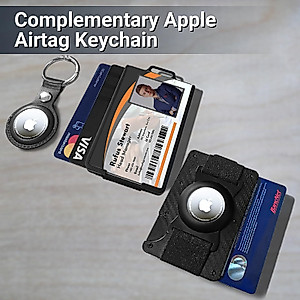 Elzama Airtag Wallet Men with ID Window & Lanyard, Slim Metal Card Case, Aluminum Cardholder with Air Tag Holder, RFID Blocking & Airtags Keychain (Apple Air tags Not Included)