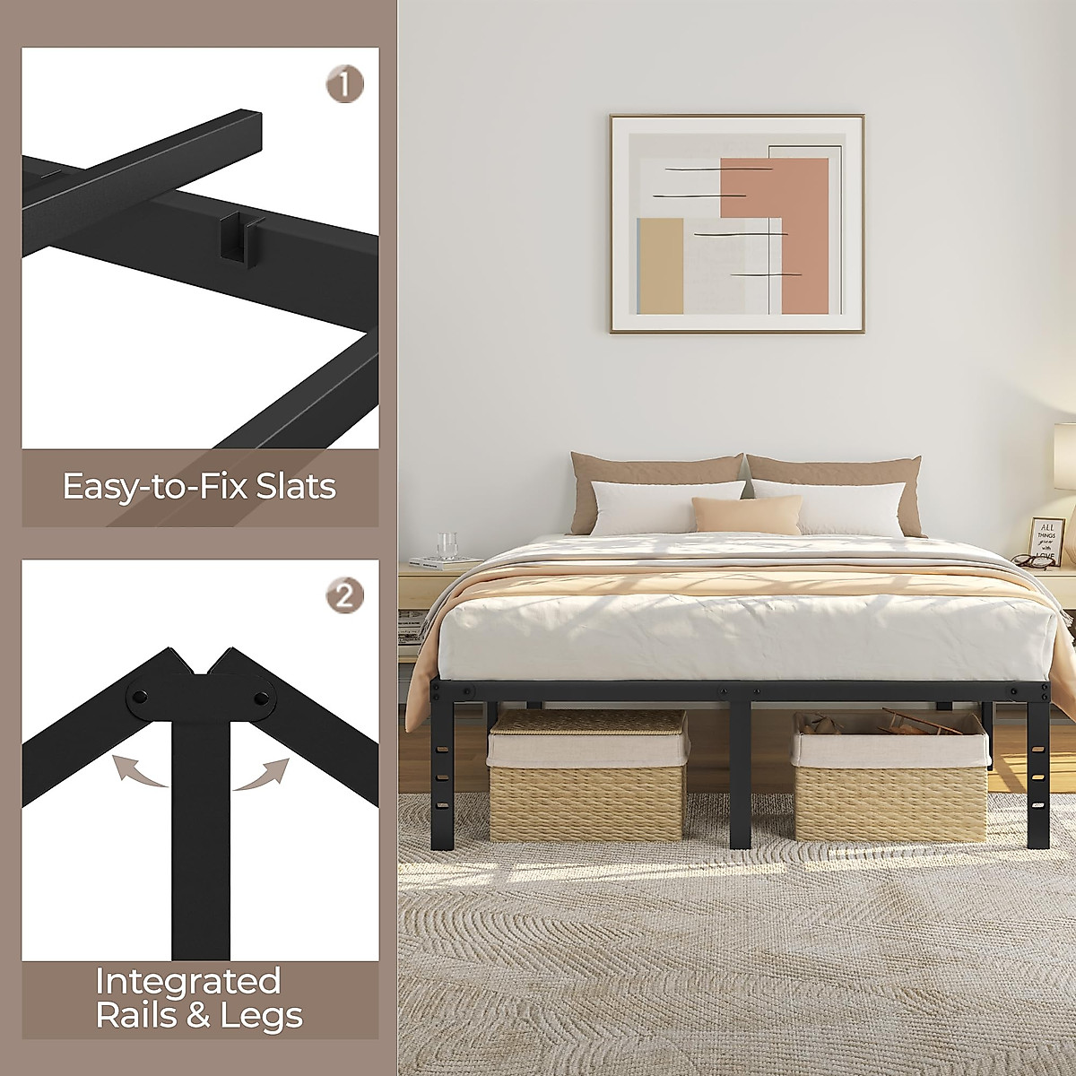 Yaheetech 14 Inch Queen Bed Frames Heavy Duty Metal Platform Bed with Under Bed Storage, No Box Spring Needed, Easy Assembly, Sturdy Steel Slat Support, Black