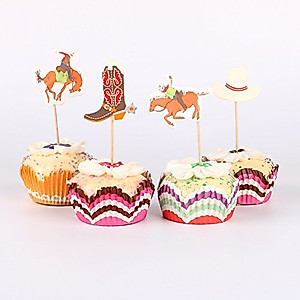 iMagitek 48 Pack Western Cowboy Cupcake Toppers Picks Cake Decorations for Birthday Party, Baby Shower