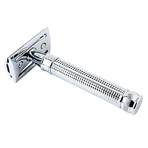 Edwin Jagger Double Edge Safety Razor With Long Handle (Blue) (Chrome Laser 3D Diamond)