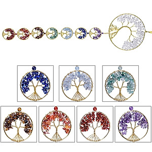 Yatming 7 Chakra Tree of Life Hanging Ornament Tumbled Crystals Wall Hanger Meditation Home Decor