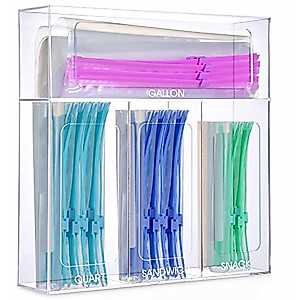 Clear Storage Bag Organizer For Drawer or Wall with Baggy Rack Holder, Plastic Bag Holder, Acrylic Plastic Bag Organizer for Slider Quart Bags, Sandwich Bag Organizer and Compatible with Ziplock Bags