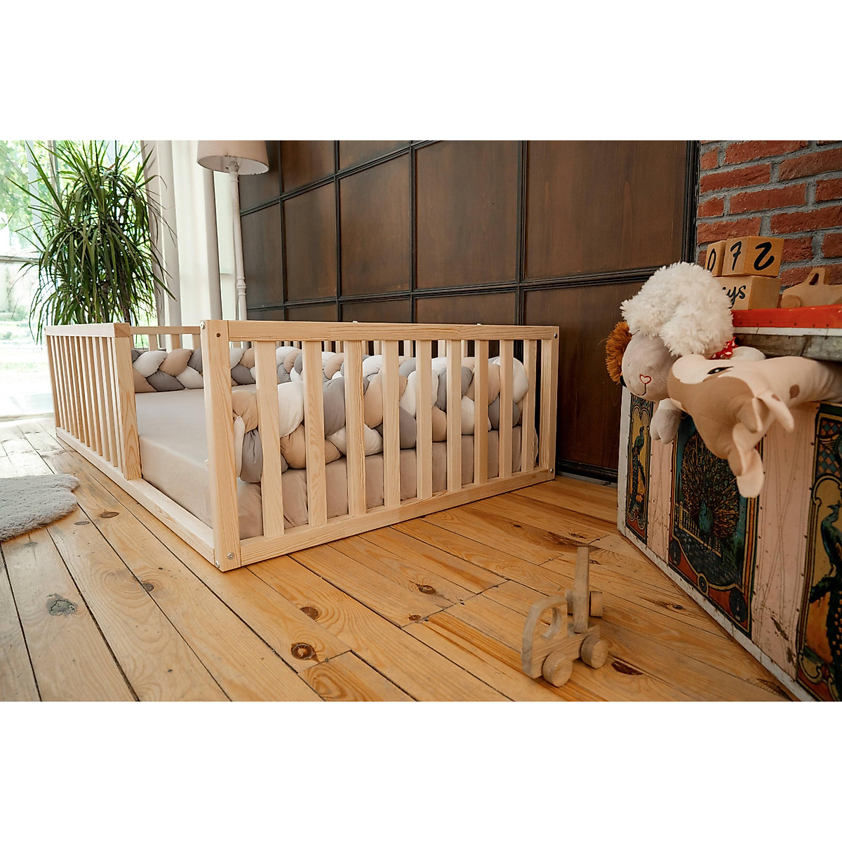 Montessori Floor Bed Twin Size 39x75" / Height 18.9'' | Pine Tree Toddler Bed Frame, Wood Bed Frame | Gift For Kids Room Decor (Twin)