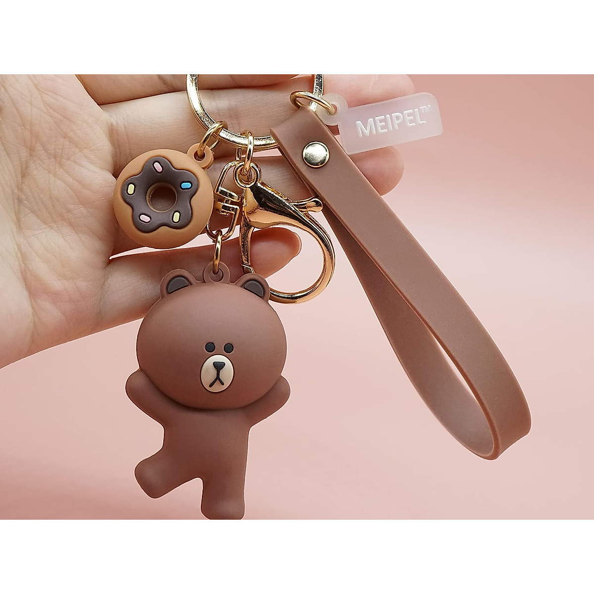 MEIPEL Cute Brown Bear Keychain Accessories, 3d Kawaii Figure Anime Keychains Decoration Silicone Keyring Pendant Car Key Holder Backpack Charm Gift for Women Men Boys Girls