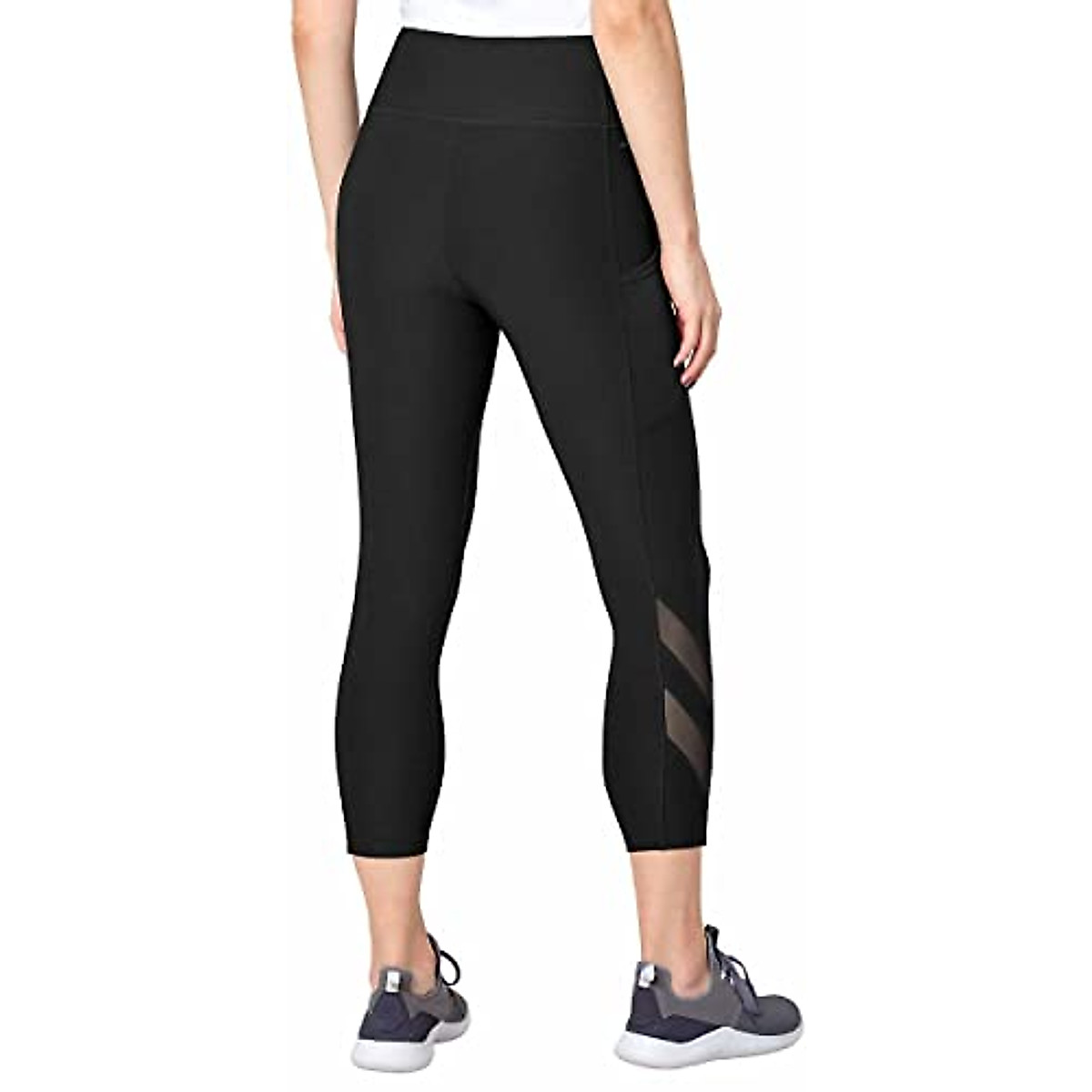 Mondetta Womens Midweight High Waisted Mesh Capri Legging (Small, Black)