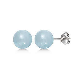 Sterling Silver 6mm Natural Milky Aquamarine Gemstone Round Blue Stud Earrings