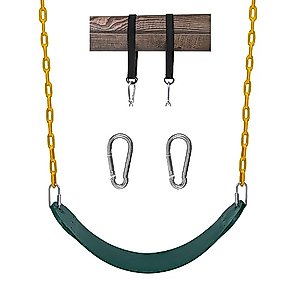 Sunnyglade Swings Seats Heavy Duty with 66" Chain,Playground Swing Set Accessories Replacement with Snap Hooks and Hanging Strap Support 440lb (Green)