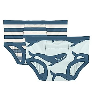 KicKee Pants Training Pants Underwear Set, Soft Printed Underwear for Potty Training, Set of 2, Boy and Girl (Nautical Stripe & Fresh Air Blue Whales - 3T-4T)