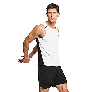 DEMOZU Men's Quick Dry Running Swim Tank Top Sleeveless Workout Athletic Gym Sports Beach Muscle Shirts Big and Tall, White, XL