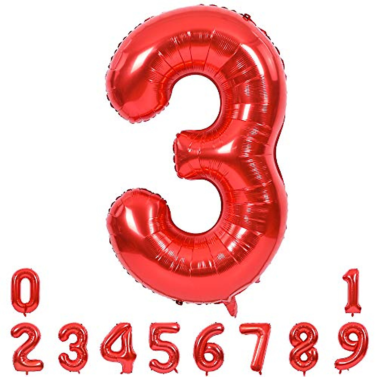 40 Inch Red Large Numbers Balloons 0-9, Number 3 Digit 3 Helium Balloons, Foil Mylar Big Number Balloons for Birthday Party Anniversary Supplies Decorations