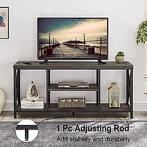EXCEFUR 55 inch TV Stand for TV up to 65 inch, Rustic Wood and Metal Media TV Console Table for Living Room, Grey