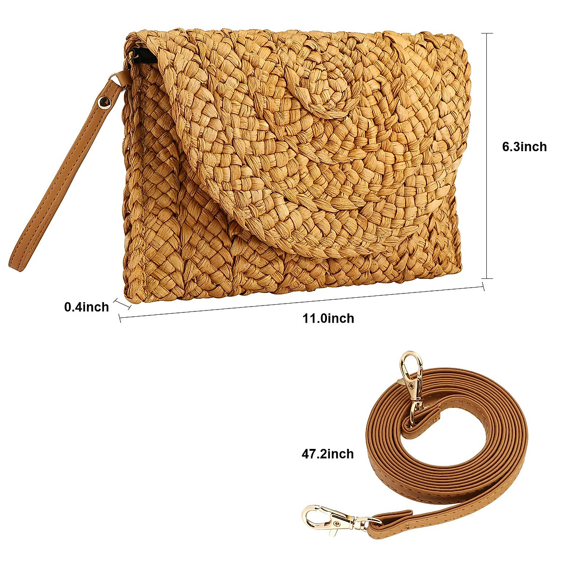 Straw Clutches Beach Bag for Women Summer Crossbody Straw Bag with Bag Strap (Coffee color)
