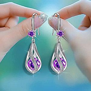 Earrings Packs for Women Studs And Hoops Fashion Earrings Stainless Steel Round Earrings Women Creative Earrings Diamond Dangling Crystal Earrings For Women (Purple, One Size)