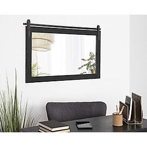 Kate and Laurel Cates Farmhouse Horizontal Wood Framed Wall Mirror, 40 x 26, Black, Barn Door-Inspired Rustic Mirrors for Wall