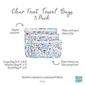 Bumkins Disney Travel Bag, Toiletry, TSA Approved Pouch, Zip Bag, Quart Size Airline Compliant, Clear-Sided, Baby, Diaper Bag Organization, Accessories, Packing, Set of 3 Sizes, Cinderella