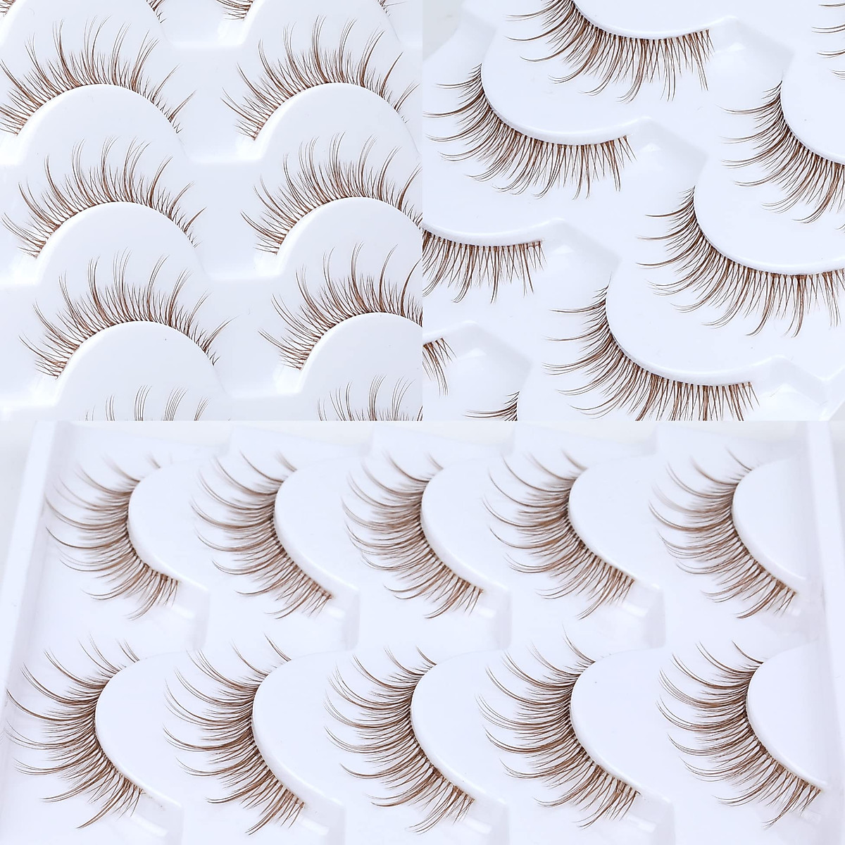 Brown Lashes Clear Band Natural Wispy Manga Brown Eyelashes Short Soft 5 Pairs Halloween Decorative Brown False Eyelashes Pack by Lanflower