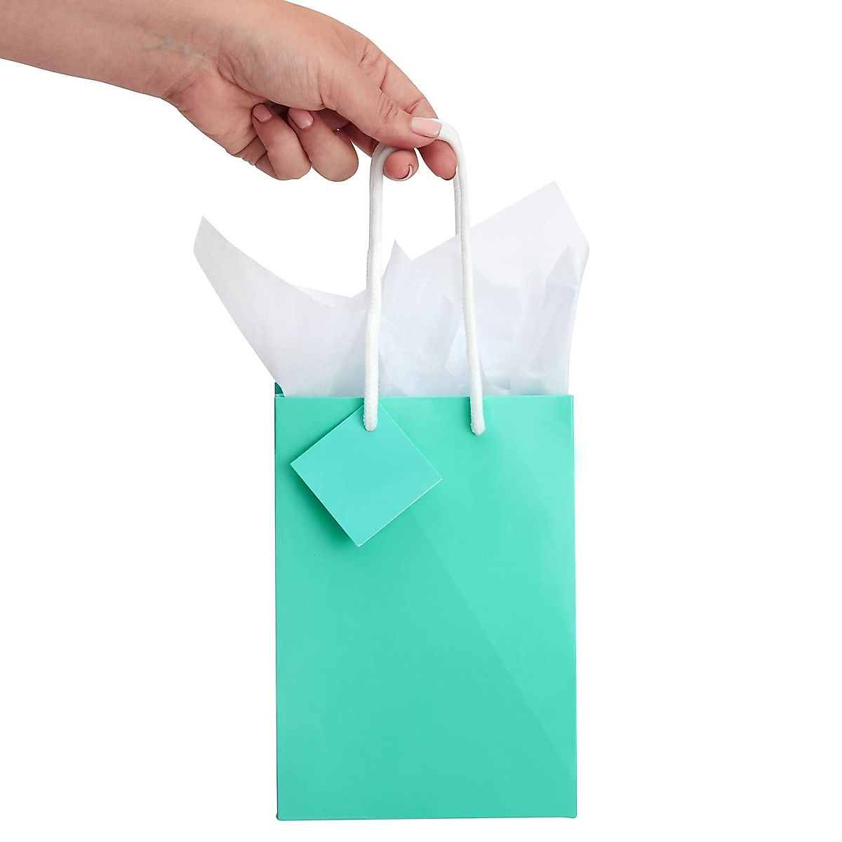 BLUE PANDA Small Teal Party Favor Gift Bags with Handles, Tissue Paper (5.5 x 7.9 In, 20 Pack)
