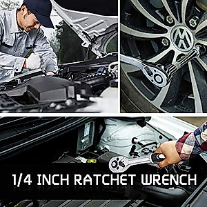 YUFANYA 46PCS 1/4 inch Drive Socket Set,Metric Ratchet Wrench Set with 4-14mm CR-V Sockets,S2 Bits,Extension Bars,Mechanic Tool Kits for Household Auto Repair