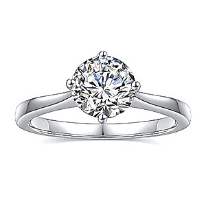 FACETS JEWELS Colorless VVS1 2.00 Carat Moissanite Diamond Engagement And Wedding Ring For Women In Solitaire Ring in - 10K Solid White Gold Size 6.5