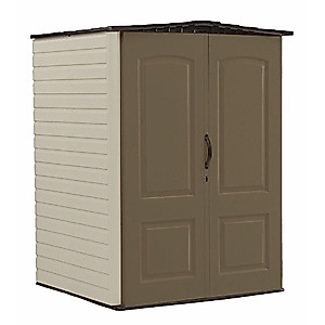 Rubbermaid Medium Vertical Resin Weather Resistant Outdoor Storage Shed, 5 ft. x 4 ft, Putty/Canteen Brown, for Garden/Backyard/Home/Pool & FG5A4700MICHR Garage Storage