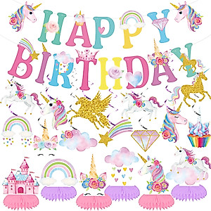 Unicorn Birthday Decorations Unicorn Happy Birthday Banner Unicorn Hanging Swirls Unicorn Honeycomb Centerpiece for Unicorn Theme Birthday Baby Shower Party Supplies
