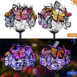 Doingart Outdoor Solar Garden Lights - 2 Pack Solar Powered Garden Stake Lights with 18 Butterflies and Copper String Lights, Multicolor