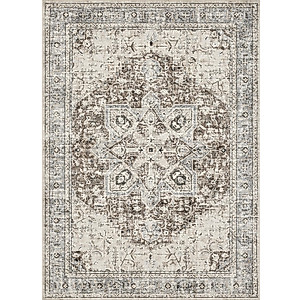 Tortania Boho Brown Living Room Rug 9x12 with 10 PCS Rug Tape Set