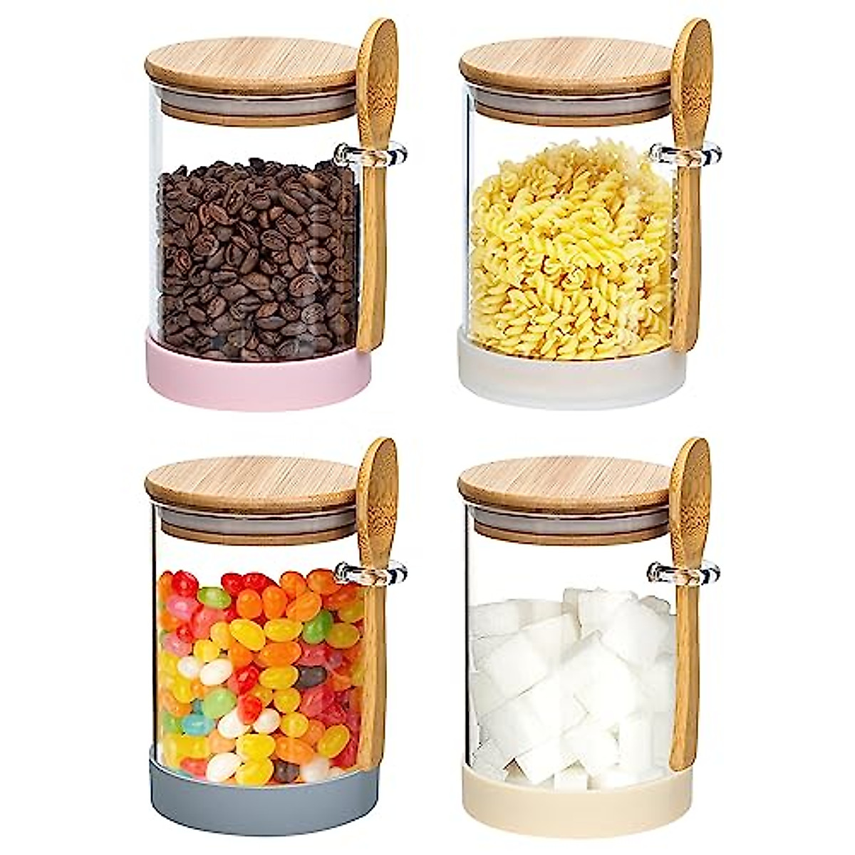 4Pack-18.5Oz,Glass Jars Containers with Bamboo Airtight Lid & Spoon, Food Storage Canister, Clear Glass Canisters for Cookie, Candy, Coffee, Sugar, Matcha Tea, Flour, Nuts & More