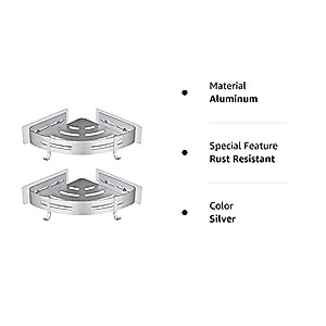GRICOL Shower Shelf Corner Adhesive Bathtub Caddy Wall Mounted Bathroom No Drill Aluminum Basket Storage for Shampoo Kitchen Organizer with Razor Holder-2 Pack