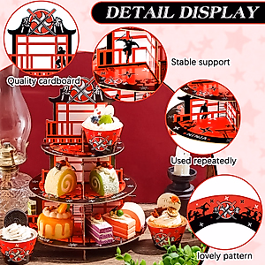 25 Pcs Ninja Party Decorations 3 Tier Ninja Cupcake Stand Ninja Birthday Party Supplies Ninja Cupcake Wrapper Ninja Cupcake Holder for Boys Birthday