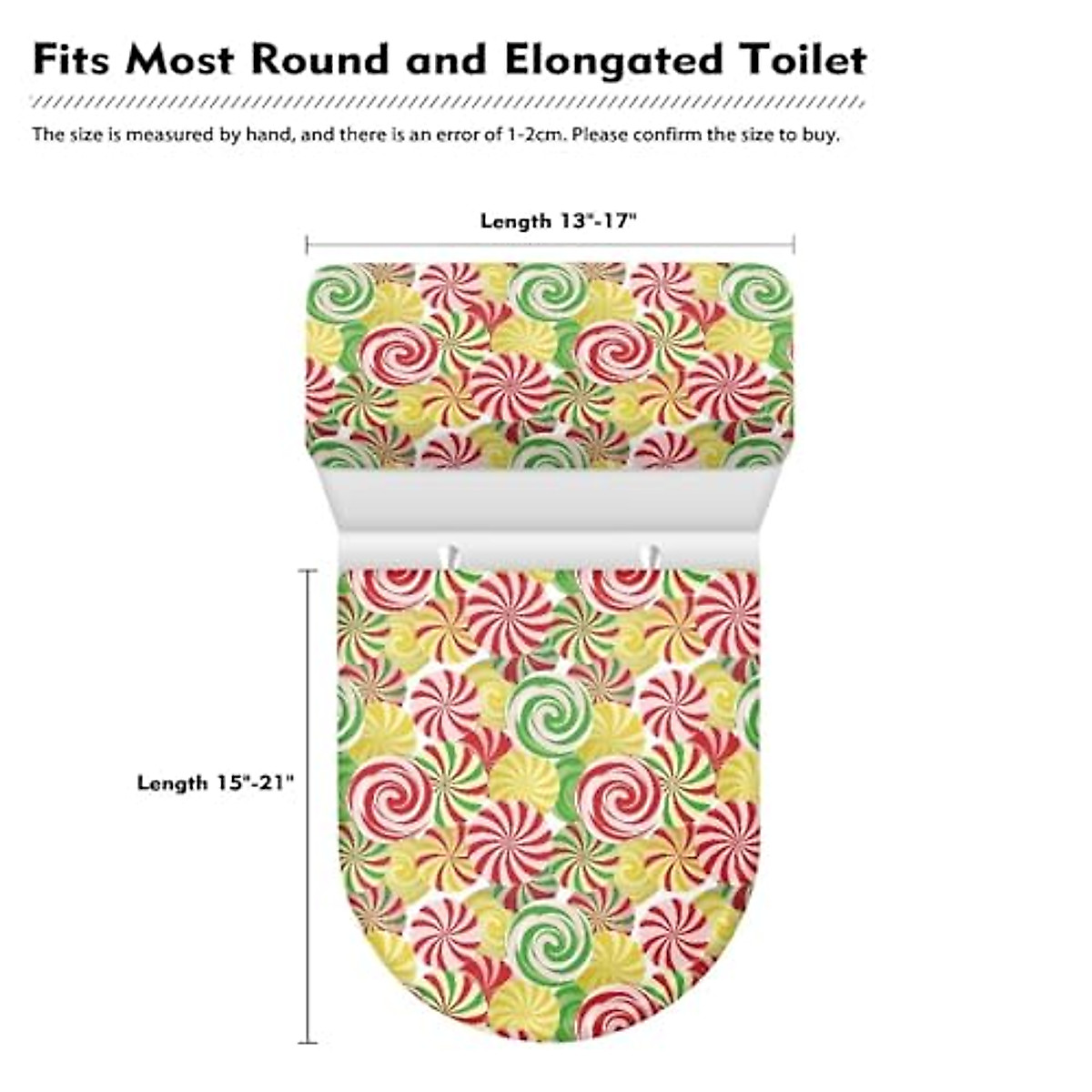 Tomeusey Toilet Lid Cover Set of 2 Pack,Christmas Pattern Durable Toilet Lid Seat Cover with Elastic Edges,for Home Toilet Tank Lid Protector,Easy to Install