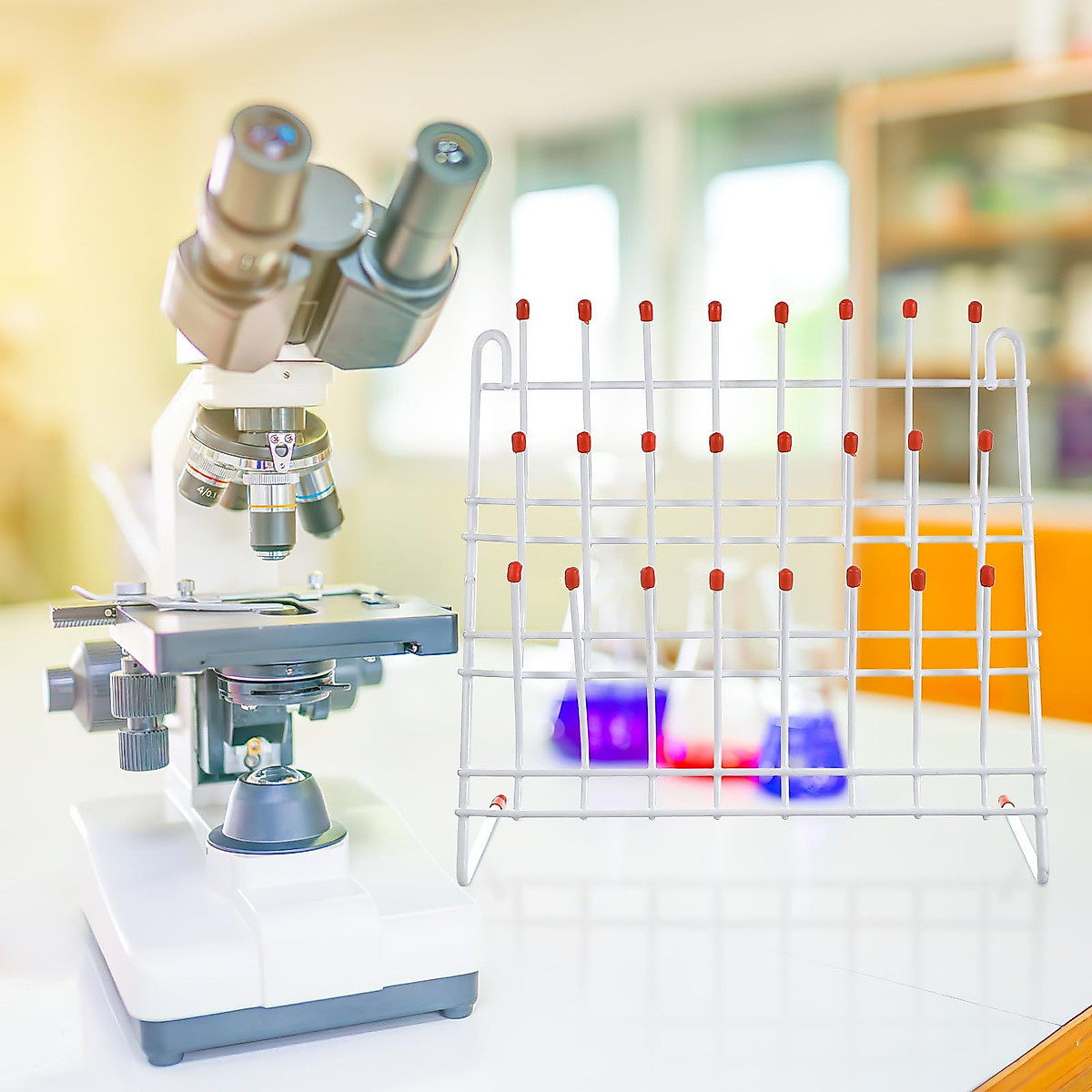 Baluue Test Tube Rack Laboratory Drying Rack Lab Glassware Drying Draining Rack Desk Top Lab Supply Cleaning Equipment for Education or Lab Science Use