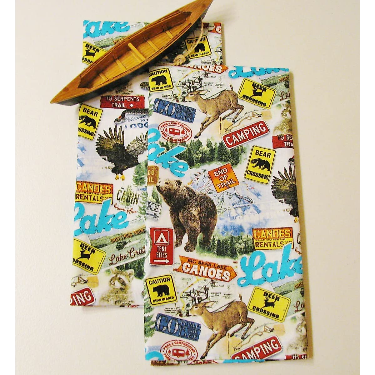Mountain Adventures Tea Towels (Set of 2) Made in the USA Wildlife Outdoor Theme Cabin RV Print
