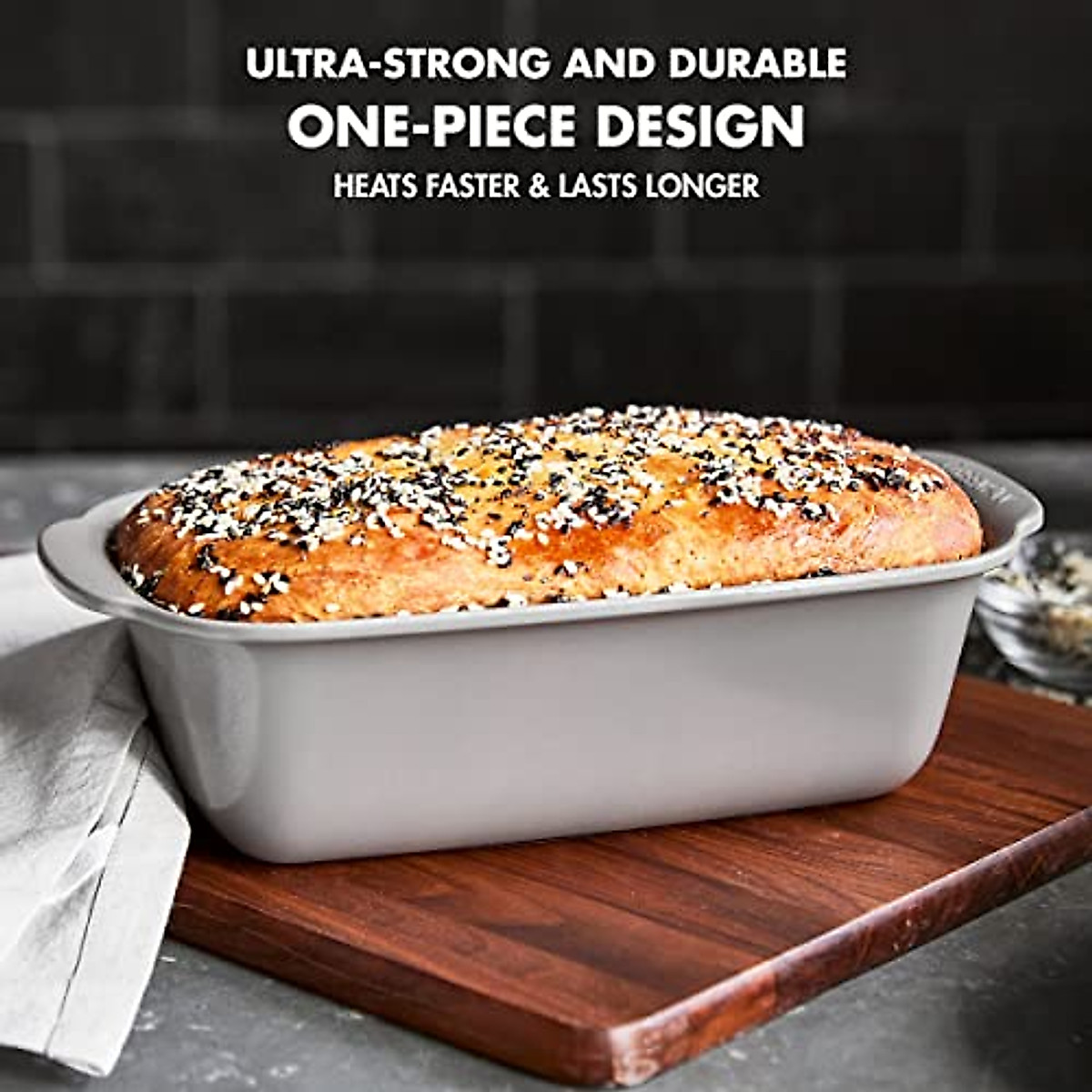 GreenPan Premiere Ovenware Healthy Ceramic Nonstick 1 lb. Loaf Baking Pan, Cast Aluminum, Warp-Free, Oven and Broiler safe to 600F,Dishwasher Safe, PFAS-Free, Gray