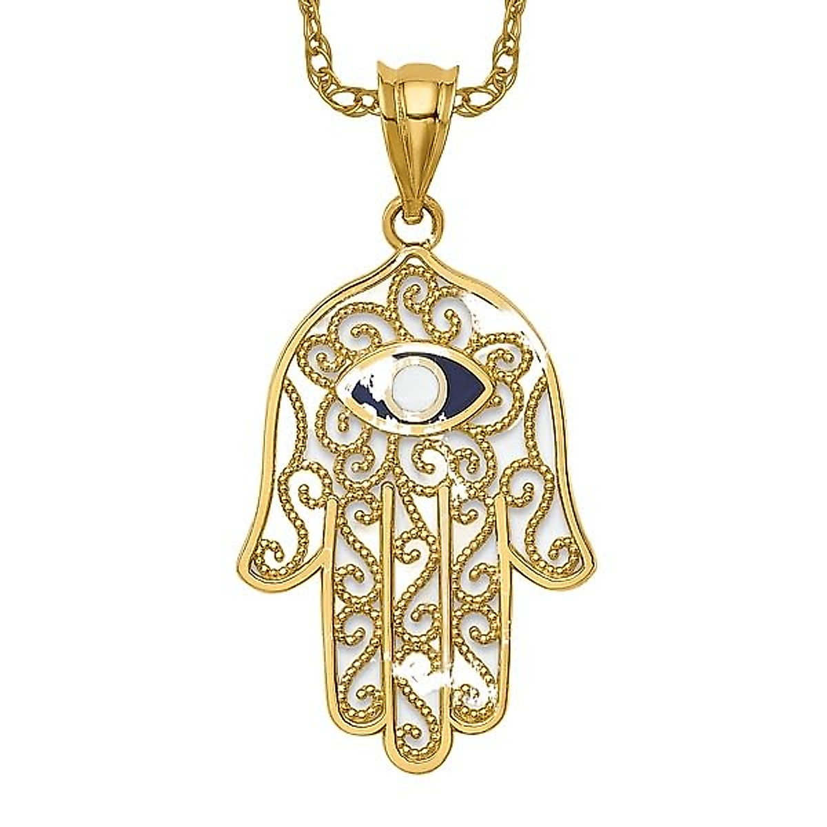 14K Yellow Gold Hamsa Hand of Fatima Evil Eye Protection Necklace Judaica Religious Pendant Israel Charm Only