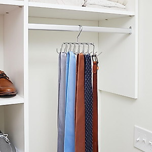 iDesign Axis Metal Hanger, Hanging Closet Organization Storage Holder, Men's Ties, Women's Shawls, Pashminas, Scarves, Clothing, Accessories, 14 Hooks, Tie and Belt Rack