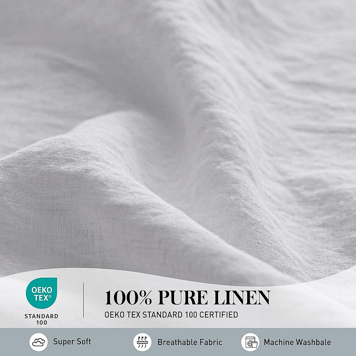 Simple&Opulence 100% Linen Duvet Cover Set, 3 PCS Natural French Flax White Ruffle Duvet Cover King Size, Breathable Comfy Linen Bedding Comforter Cover with 2 Pillowcases (White, 104"X92")