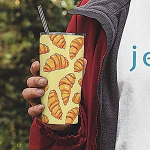 KIOWEIR Delicious Croissant Stainless Steel Tumbler 20oz With Lid And Straw, Insulated Tumblers Coffee Cup, Travel Mug for Ice Drink & Hot Beverage for Women Men Boys Girls