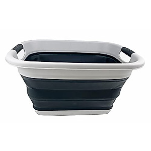 SAMMART 25L (6.6 Gallon) Collapsible Laundry Basket/Tub - Foldable Storage Container/Organizer - Portable Washing Bin - Space Saving Hamper, Water Capacity: 19L (5 Gallon) (Grey/Slate Grey)