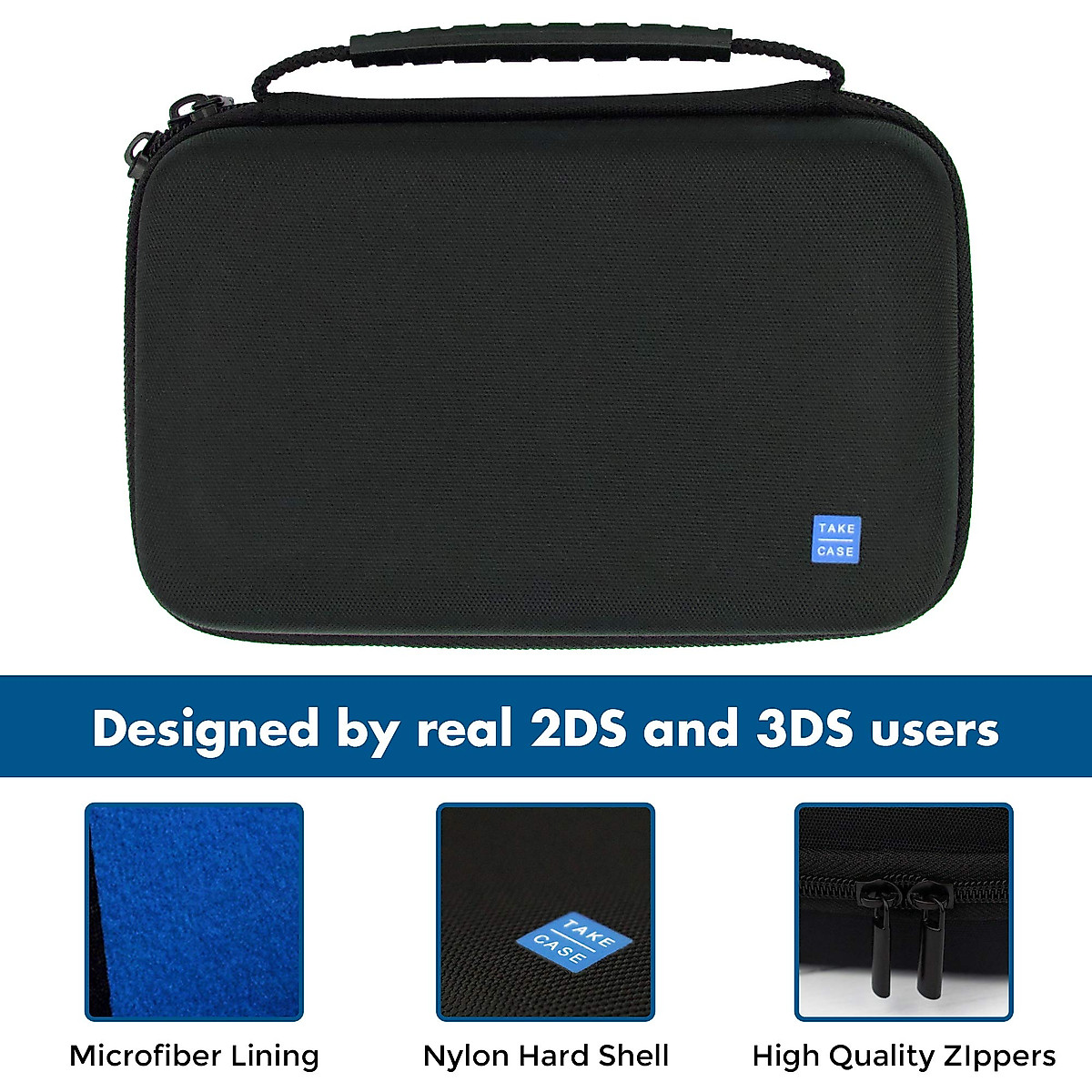 New 3DS XL Case by TAKECASE - Compatible with New 2DS XL - Travel Carrying Case Includes XL Stylus, Protective Hard Shell, 16 Game Storage, Accessories Pouch - Blue/Black [UPDATED FEB 2018]